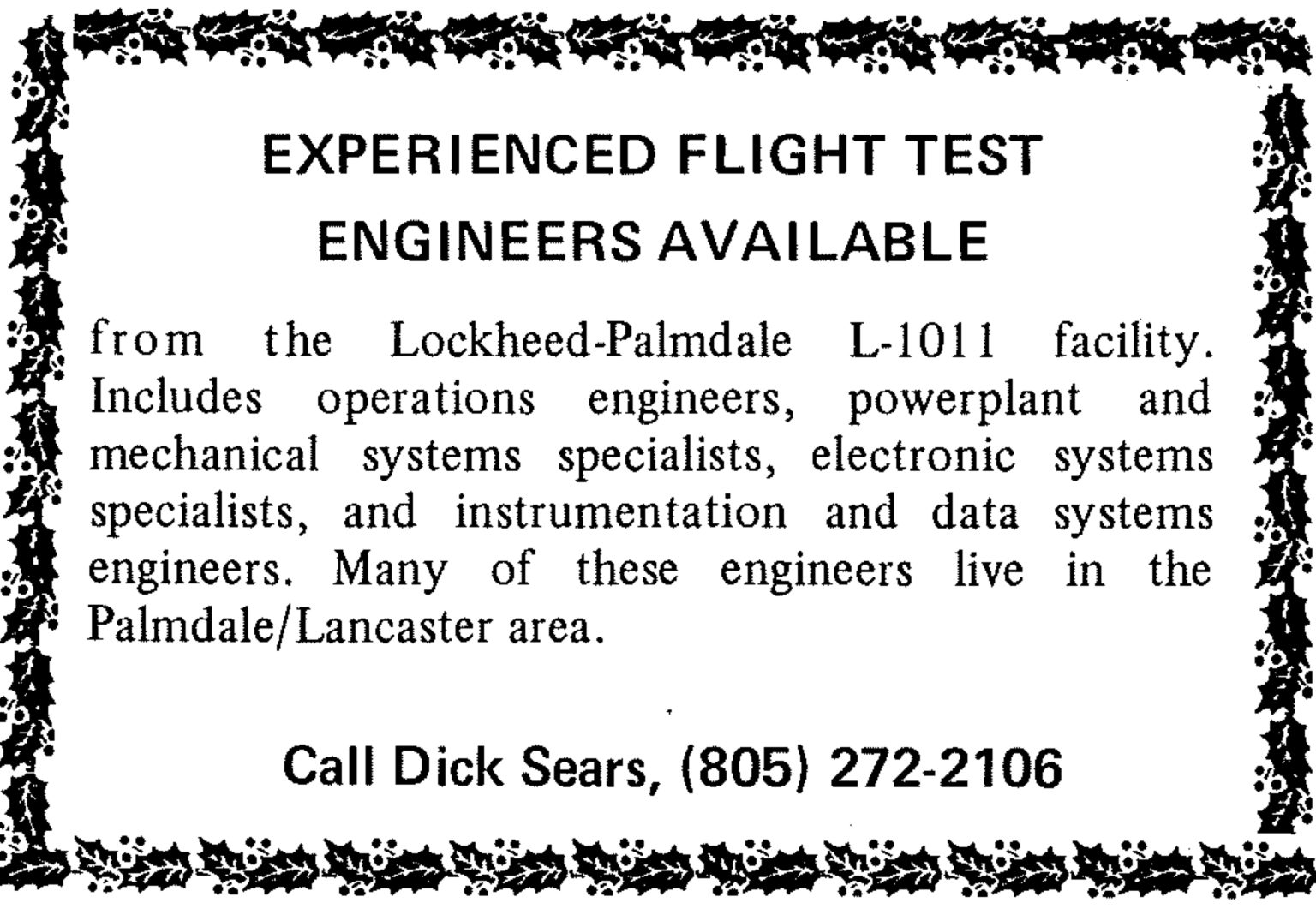 Experienced Flight Test Engineers Available